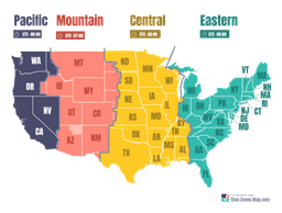 US Map with Timezones and State Initials