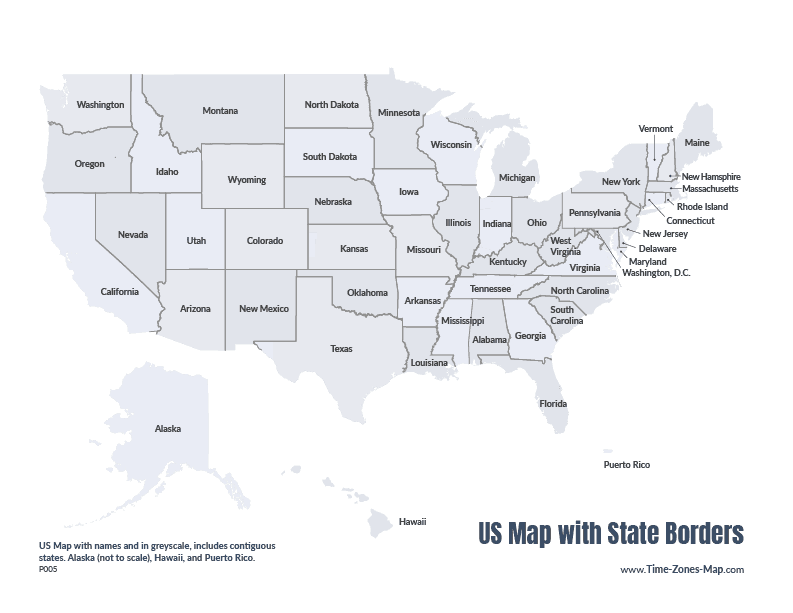 US map printable, greyscale with state names