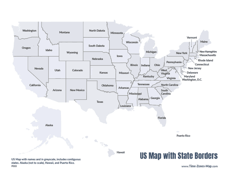 US map printable, greyscale with state names