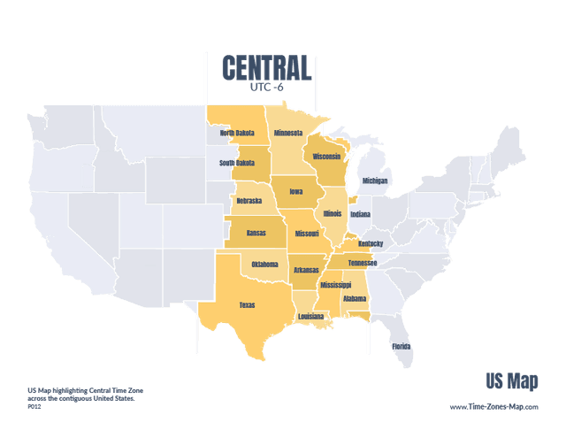 Ultimate US Map showcasing states in central time zone