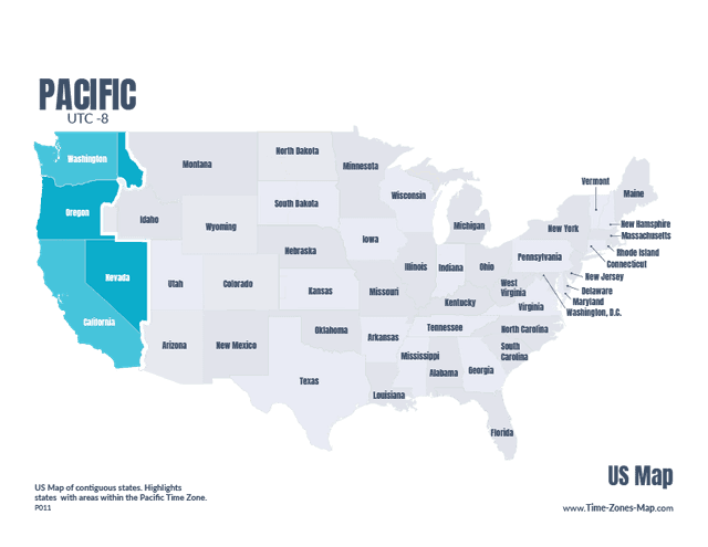Printable map of states in pacific time zone
