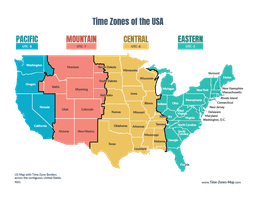 Printable US time zones map with state & time zone borders